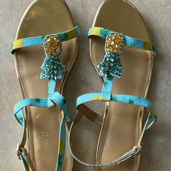 Talbots | Shoes | Talbots Tropical Exotic Gold Blue Pineapple Sequins ...